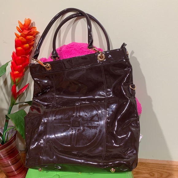 IMAN | Bags | Iman Brown Deep Tote Gold Hardware Patent Leather | Poshmark
